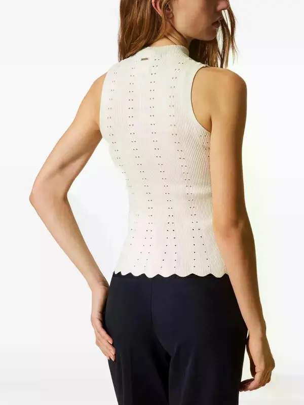 TWINSET Mock Neck Halter-effect Knit Top With Scalloped Trim - Neutrals