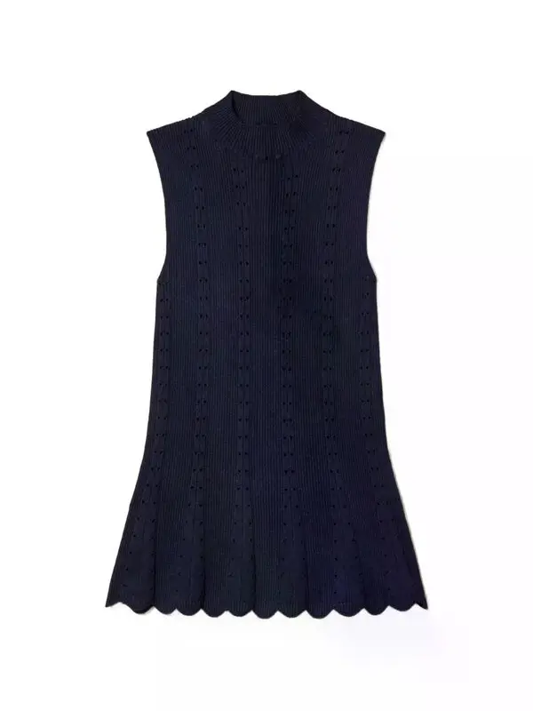 TWINSET Sleeveless Mock Neck Top With Scalloped Hem - Blue