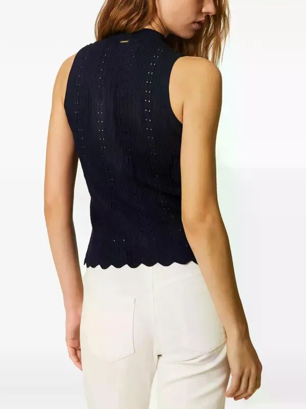 TWINSET Sleeveless Mock Neck Top With Scalloped Hem - Blue