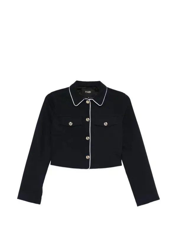 Maje Cropped Piped Jacket - Blue