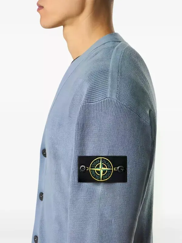 Stone Island V-neck Cardigan With Logo Patch