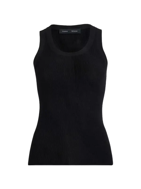 Proenza Schouler Ribbed Racerback Tank Top - Black