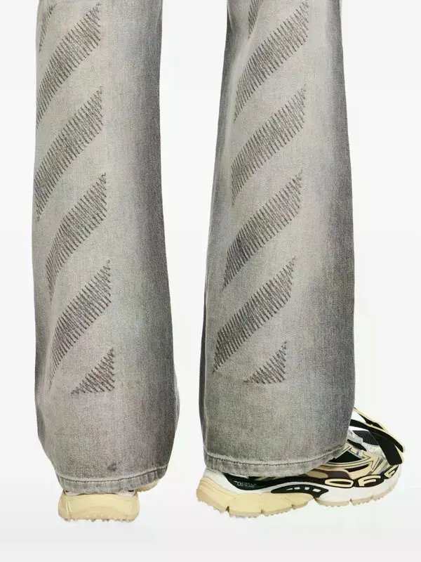 Off-White Diagonal Embroidery Slim-fit Jeans - Grey