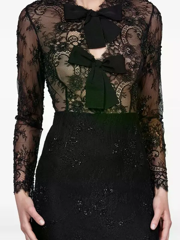 MIA PECULIAR Lace Bow Embellishment Maxi Dress