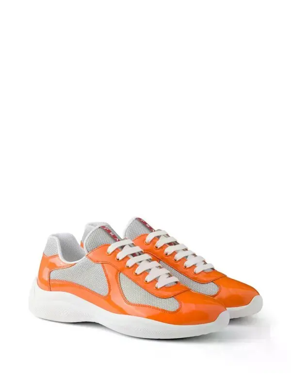 Prada Patent Leather And Technical Fabric America's Cup Sneakers - Orange