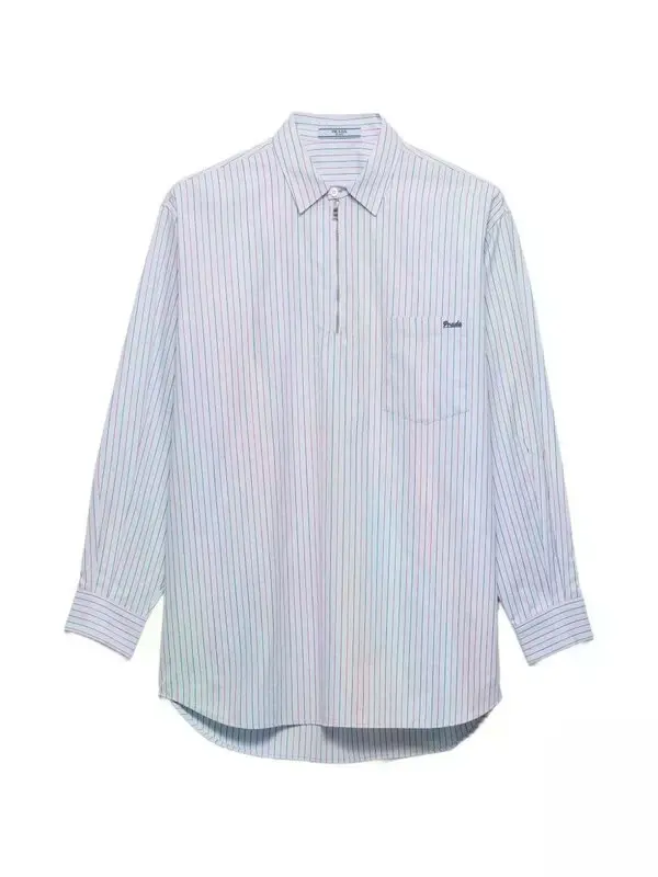Prada Striped Cotton Oversized Shirt With Half-zipper