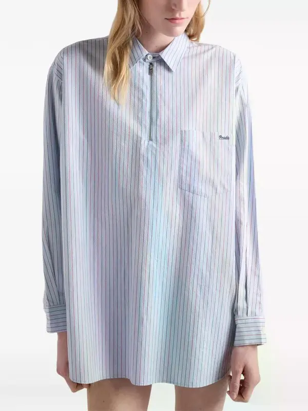 Prada Striped Cotton Oversized Shirt With Half-zipper
