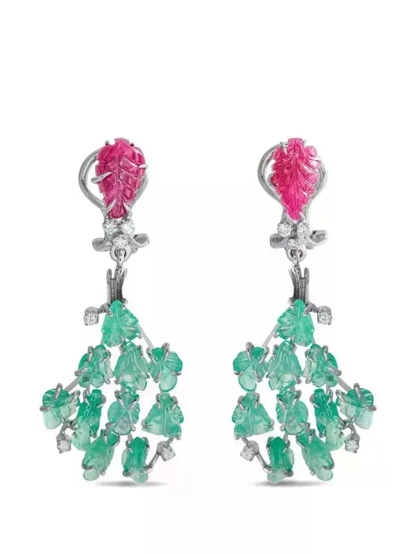 LB EXCLUSIVE 18k White Gold Multi-stone Clip-on Earrings - Silver