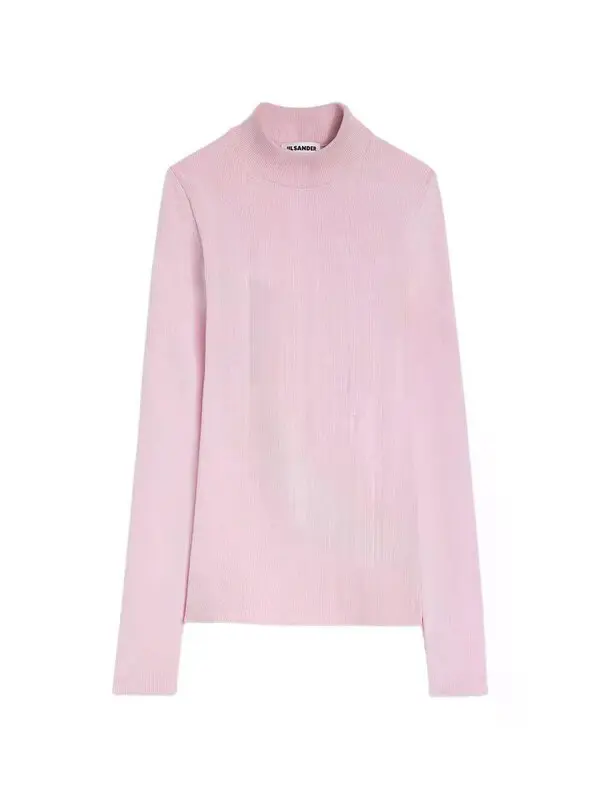 JIL SANDER Ribbed Knit Mock Neck Sweater - Pink