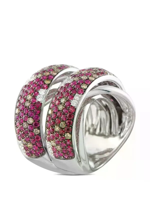 LB EXCLUSIVE 18k White Gold Ruby And Diamond Band Ring - Silver
