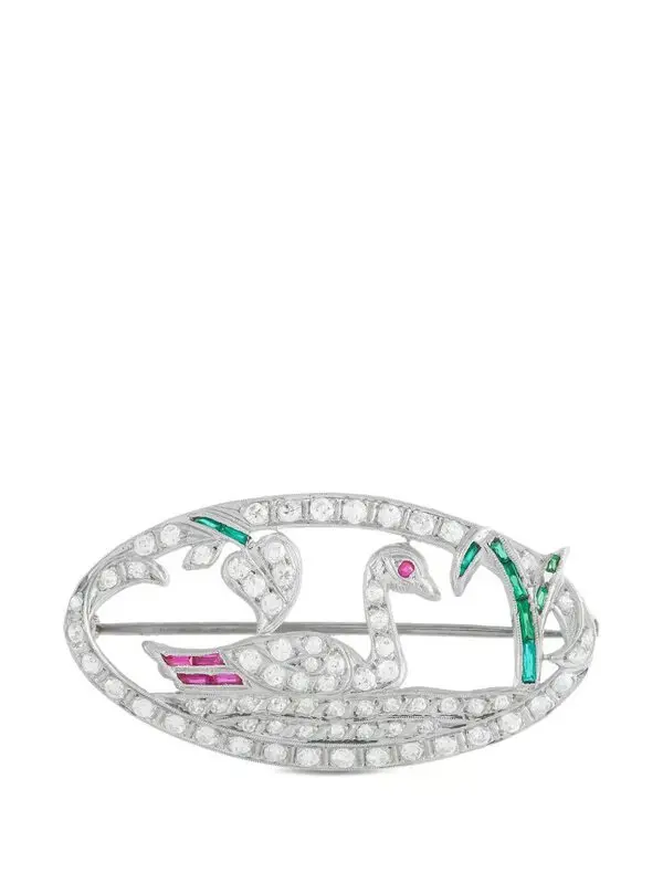 LB EXCLUSIVE 18k White Gold Diamond Swan Brooch - Silver