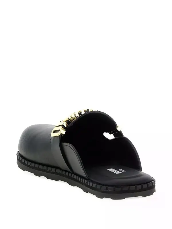 Moschino Leather Mules With Metal Lettering
