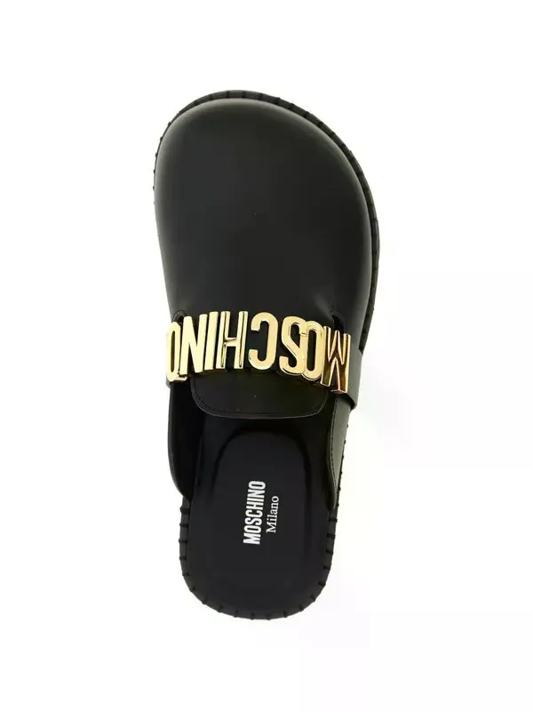 Moschino Leather Mules With Metal Lettering