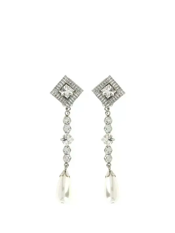 Alessandra Rich Tone Crystal And Faux Pearl Drop Earrings - Silver