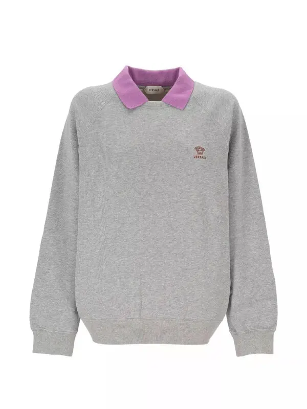 Versace Polo Collar Embroidered Sweatshirt - Grey