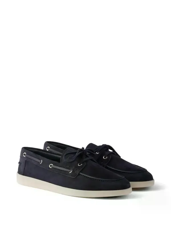 Prada Suede Boat Shoes With Laces - Blue