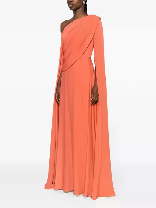 Elie Saab Double Georgette Draped One-shoulder Maxi Dress