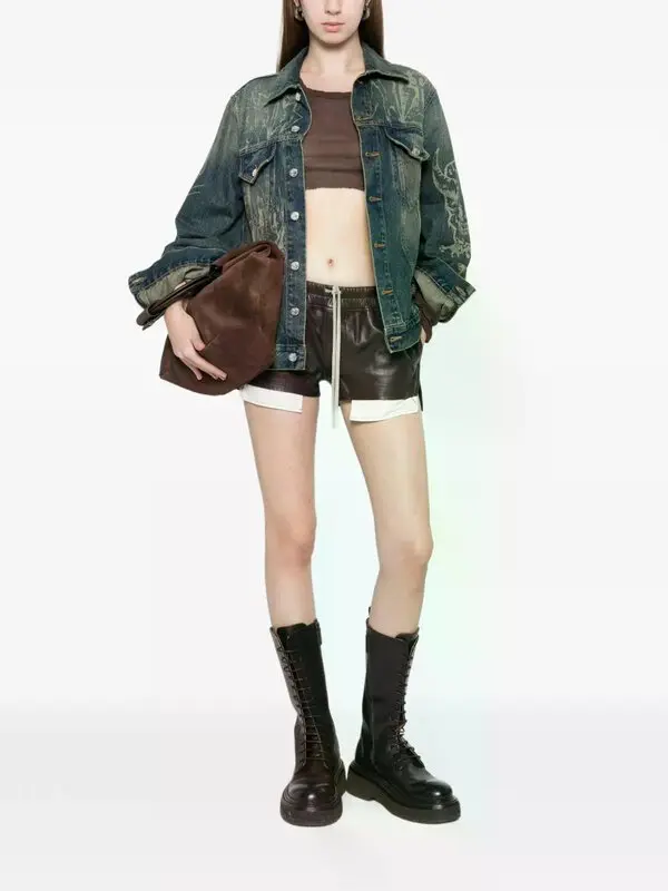 Rick Owens Drawstring Panelled Leather Shorts - Brown