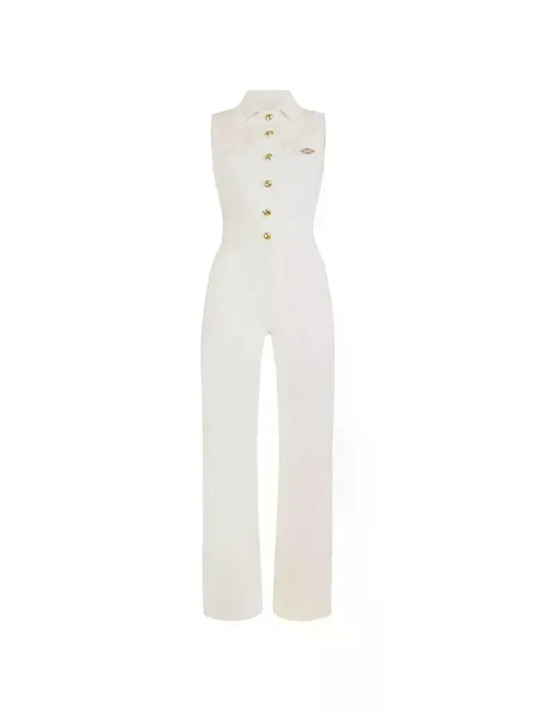 Elisabetta Franchi Denim Jumpsuit With Logo Detail - Neutrals