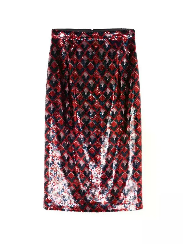 N°21 Sequinned Geometric Woven Skirt - Red