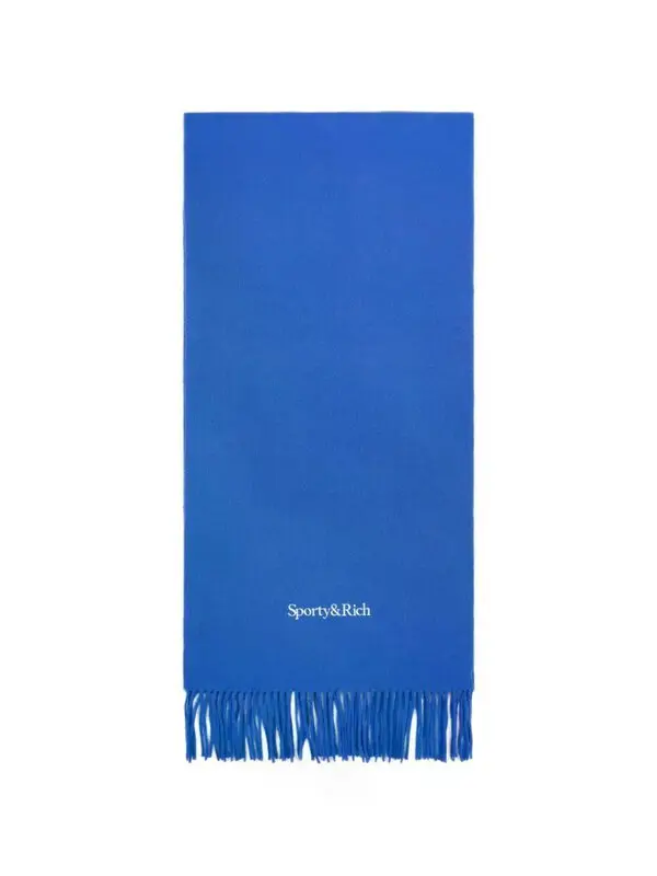 Sporty & Rich Serif-logo Fringe Scarf - Blue