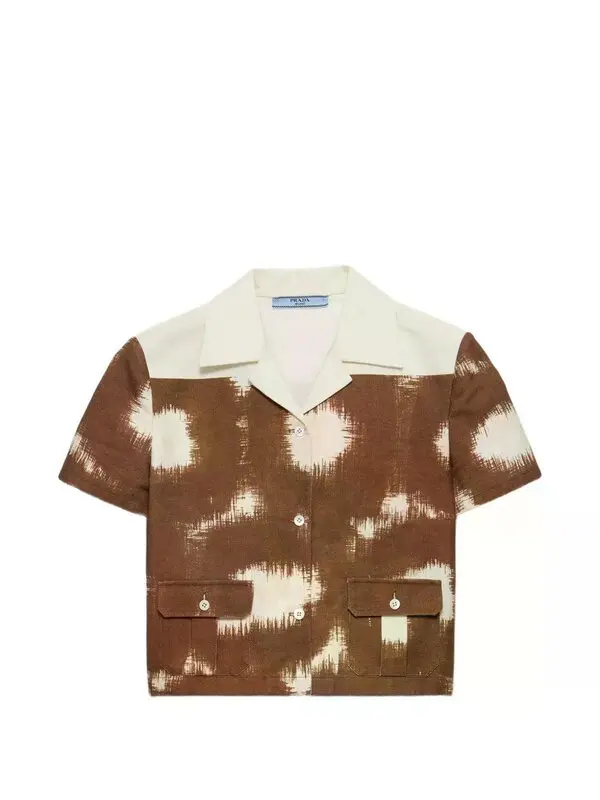 Prada Printed Canvas Shirt With Bowling Collar And Patch Pockets - Brown