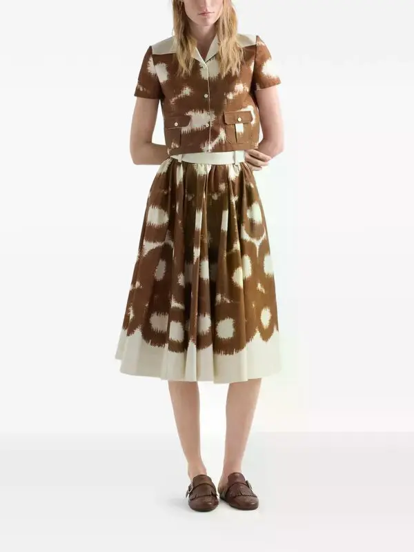 Prada Printed Canvas Shirt With Bowling Collar And Patch Pockets - Brown