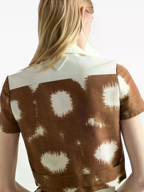Prada Printed Canvas Shirt With Bowling Collar And Patch Pockets - Brown