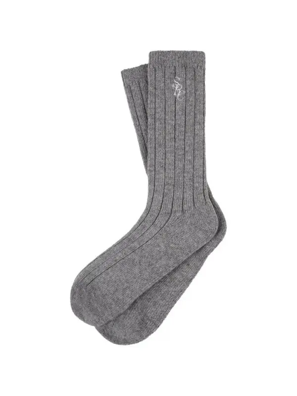 SPORTY & RICH Ribbed Embroidery Socks - Grey