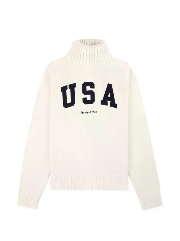 Sporty & Rich Roll Neck Lettering Ribbed Knit Jumper