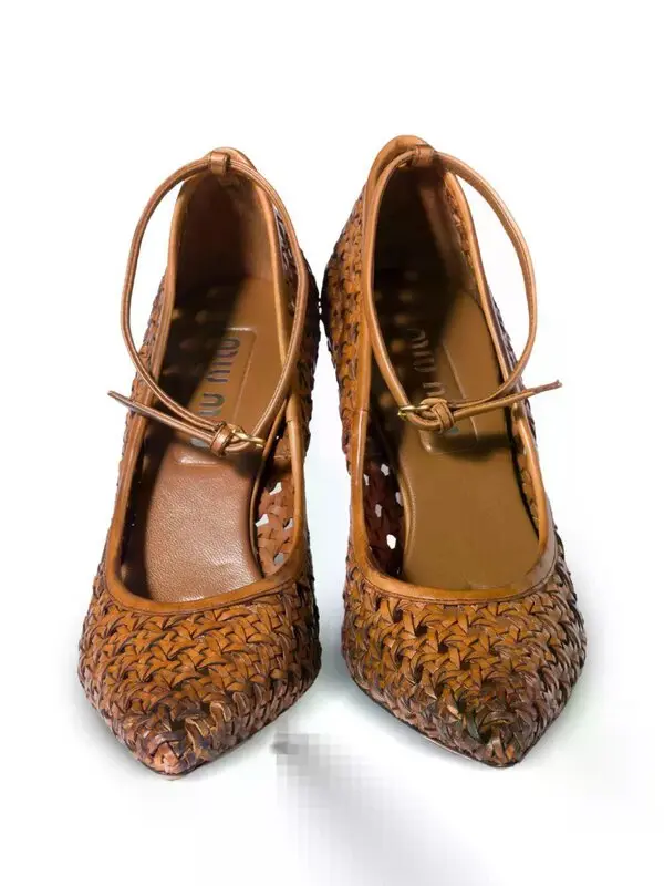Miu Miu Woven Leather Mary Jane Pumps