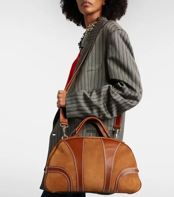 Dries Van Noten Leather-trimmed Suede Top-handle Bag - Brown