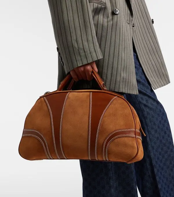 Dries Van Noten Leather-trimmed Suede Top-handle Bag - Brown