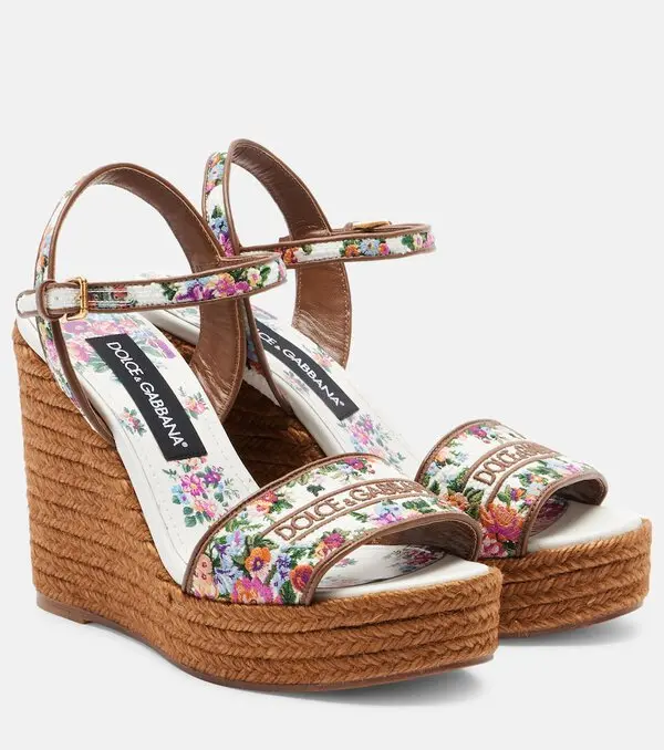 Dolce & Gabbana Floral Embroidered Espadrille Wedges - Multicoloured