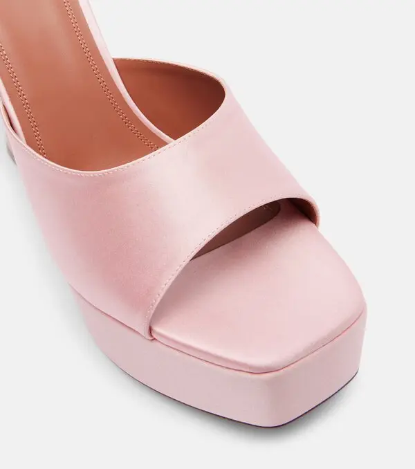 Amina Muaddi Dalida Satin Platform Mules - Pink