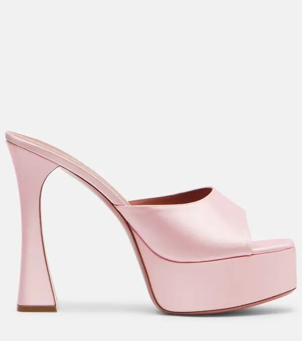 Amina Muaddi Dalida Satin Platform Mules - Pink