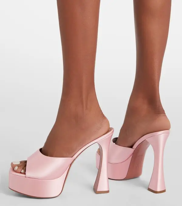 Amina Muaddi Dalida Satin Platform Mules - Pink