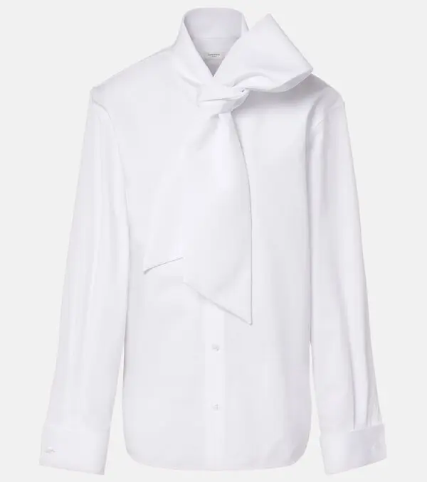 Saint Laurent Cotton Poplin Shirt With Tie Neck - White