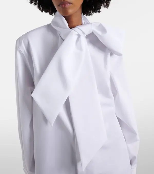 Saint Laurent Cotton Poplin Shirt With Tie Neck - White