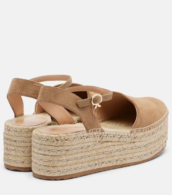 GIANVITO ROSSI Suede Espadrille Platform Sandals - Beige