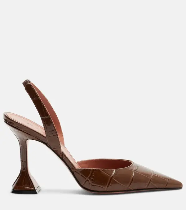 Amina Muaddi Holli Croc-effect Leather Slingback Pumps
