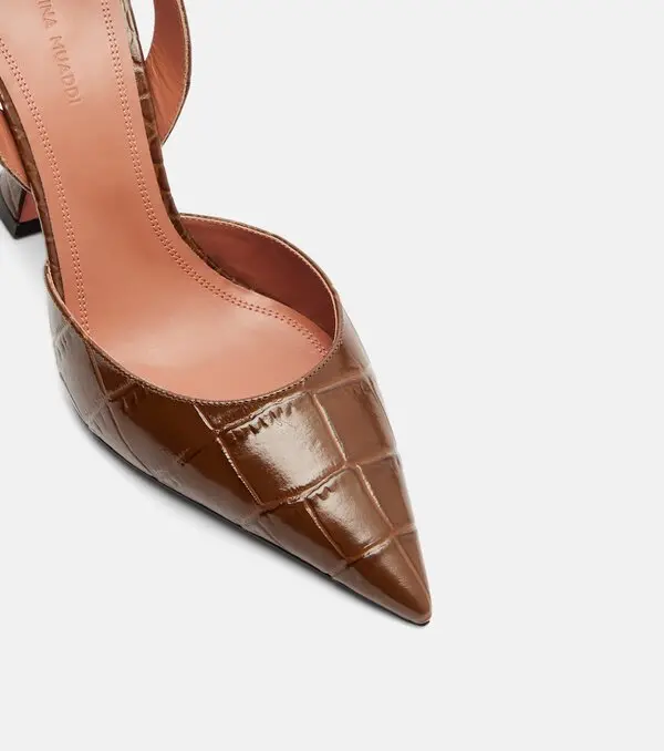 Amina Muaddi Holli Croc-effect Leather Slingback Pumps