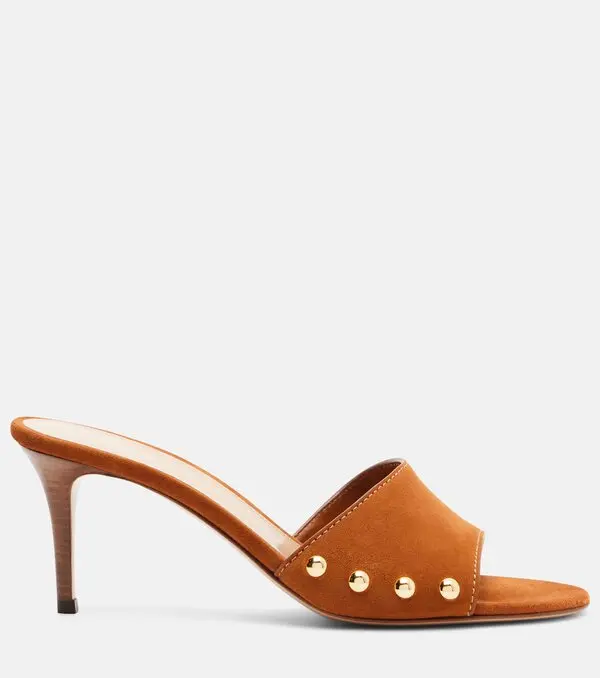 GIANVITO ROSSI Embellished Suede Heeled Sandals - Brown
