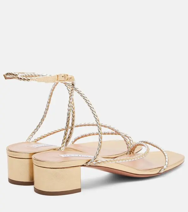 AQUAZZURA Luca Braided Metallic Leather Sandals - Gold
