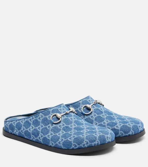 Gucci Horsebit Gg Denim Mules