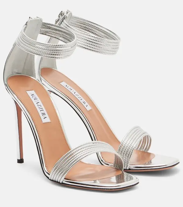 AQUAZZURA Metallic Leather Sandals - Silver