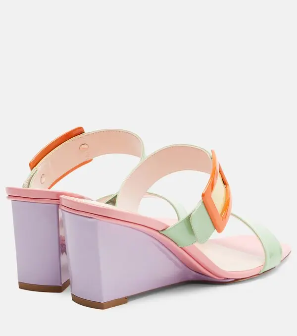 ROGER VIVIER Belle Vivier Patent Leather Wedge Mules - Multicoloured