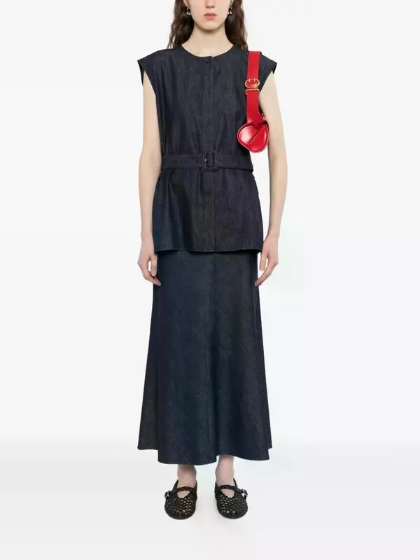 LESS Denim Maxi Skirt With Detachable Belt
