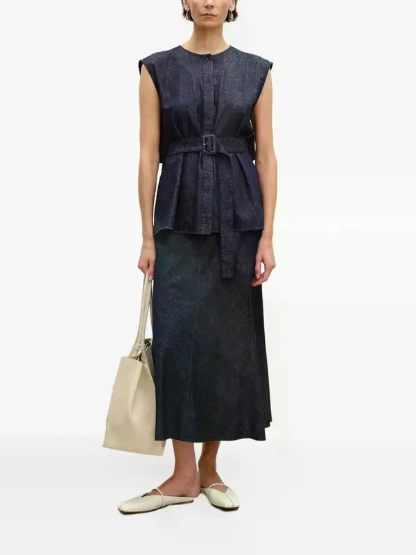 LESS Denim Maxi Skirt With Detachable Belt