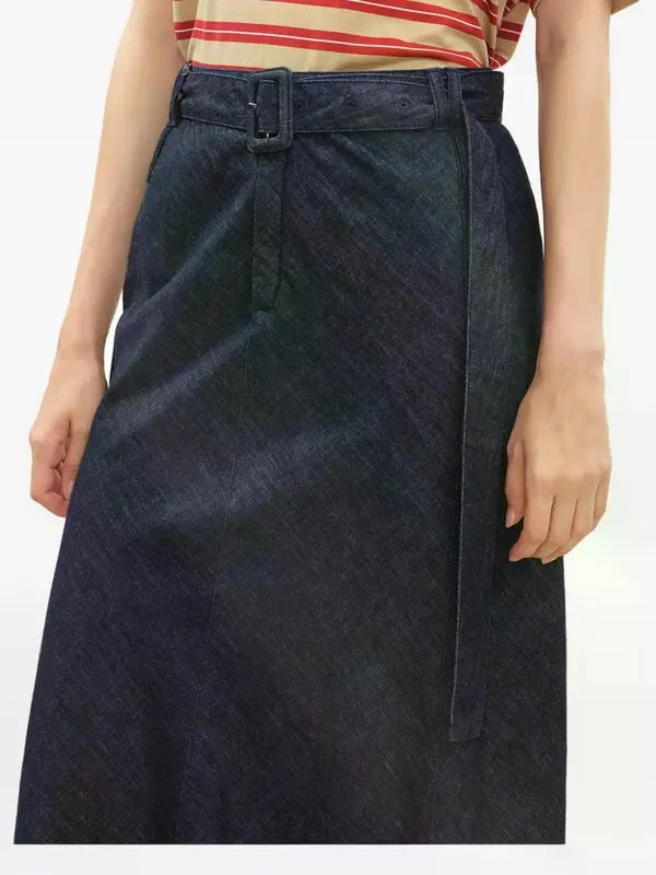 LESS Denim Maxi Skirt With Detachable Belt